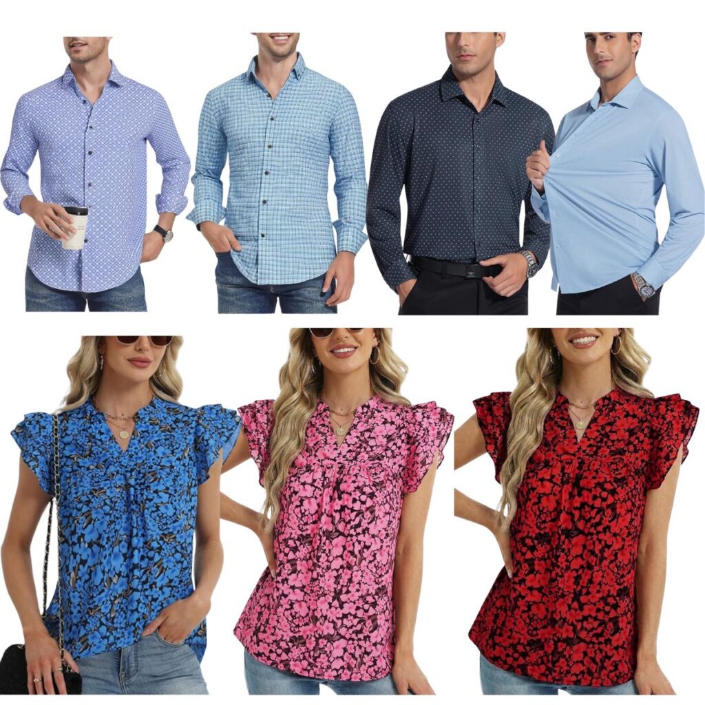 Women's Boho floral print blouses, $8+ | Men's button down shirts, $9 ...