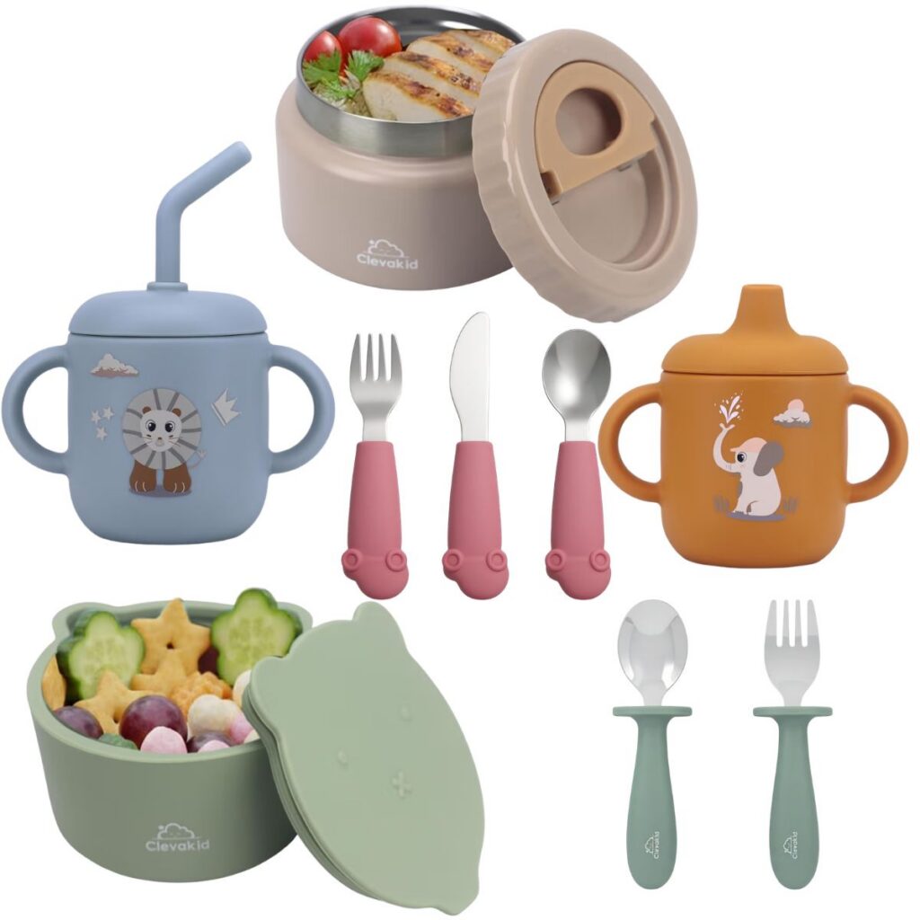 Kids' utensil sets, $3+ | Silicone cups & snack containers, $2-5+ | SS ...