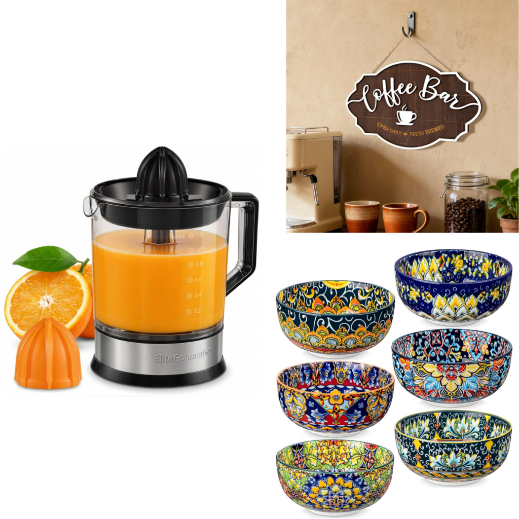 Coffee Bar Wall Decor $2+ | 6 Ceramic Soup Bowls $22+ | Citrus Juicer ...