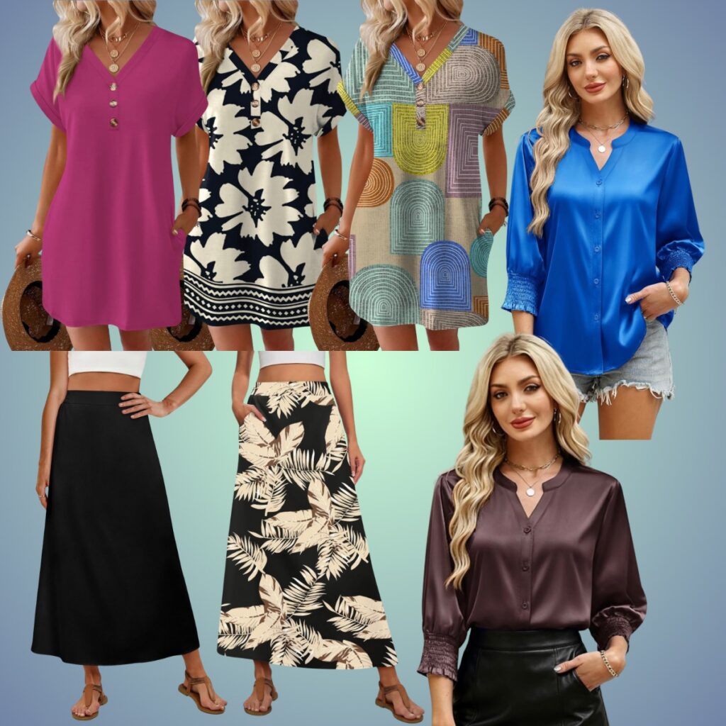 Women’s Satin Blouse, Maxi Skirt & V-Neck Dress $9+ | Smart Savers