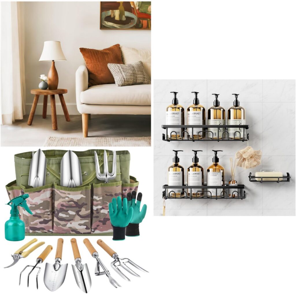adhesive Shower Caddy Set $5+ | Wooden Stool $13+ | Gardening Tools Set ...