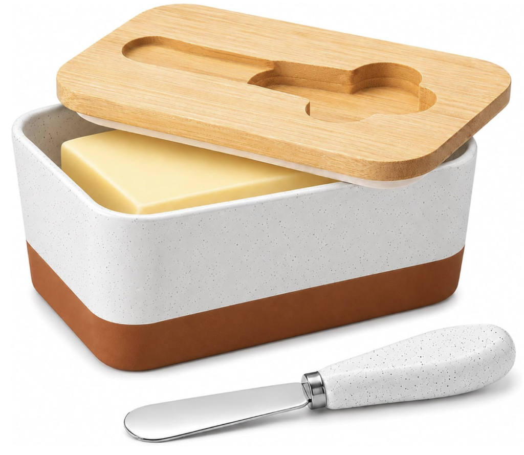 expandable 2-tier organizer $8+ | ceramic Butter Dish $8+ | Peeler $2 ...