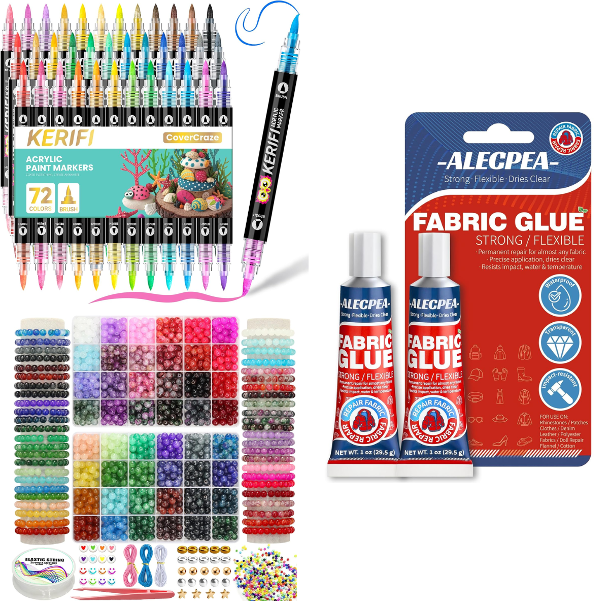 2-pk fabric clue, $5+ | Glass beads bracelet set, $6+ | 36-pk Acrylic ...