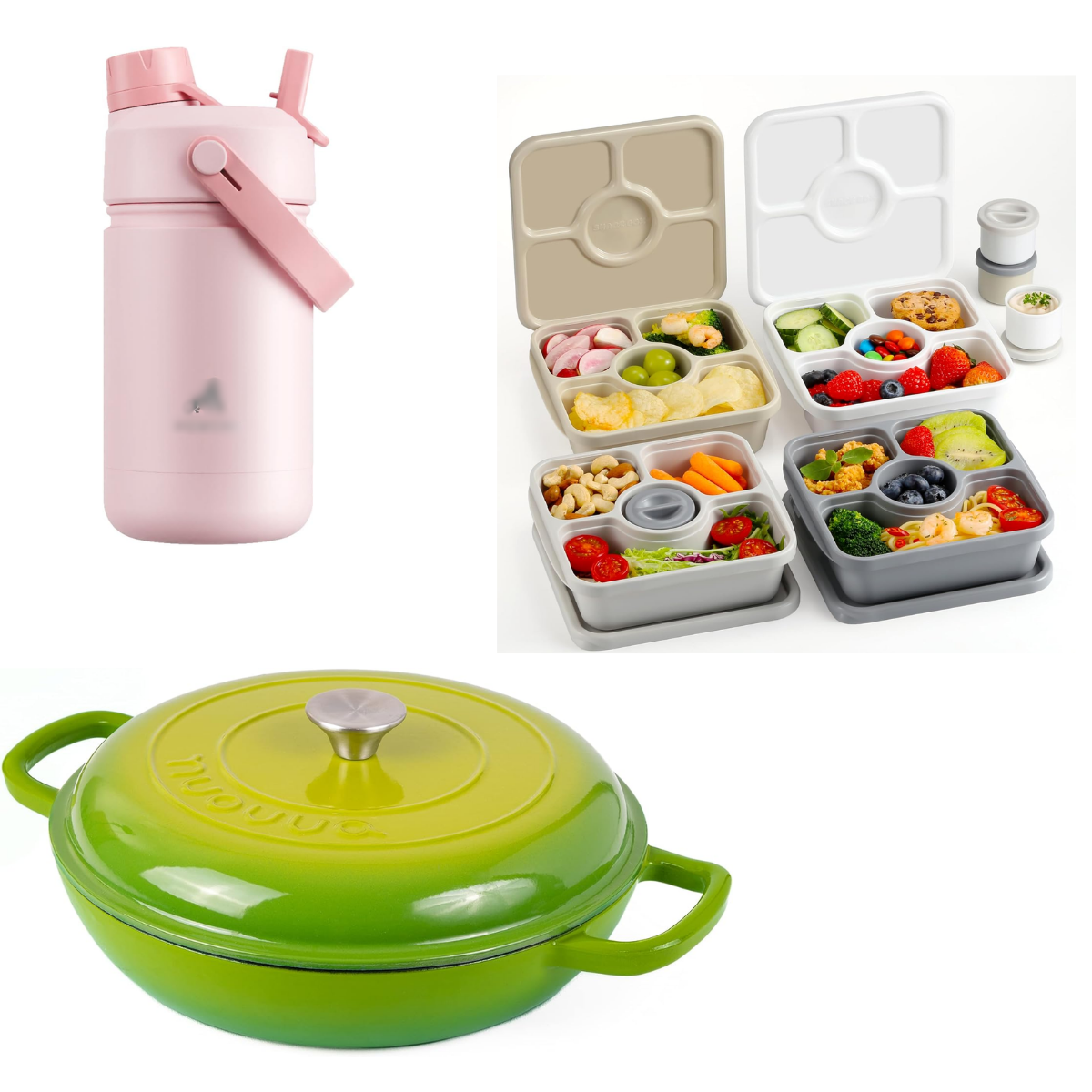 12oz water bottle, $4+ | 4-pk bento boxes, $6+ | Shallow cast iron ...