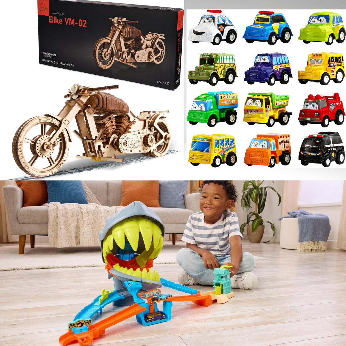 12-pk pull back cars, $5+ | Bike set, $24+ | Track set, $20+ | Smart Savers