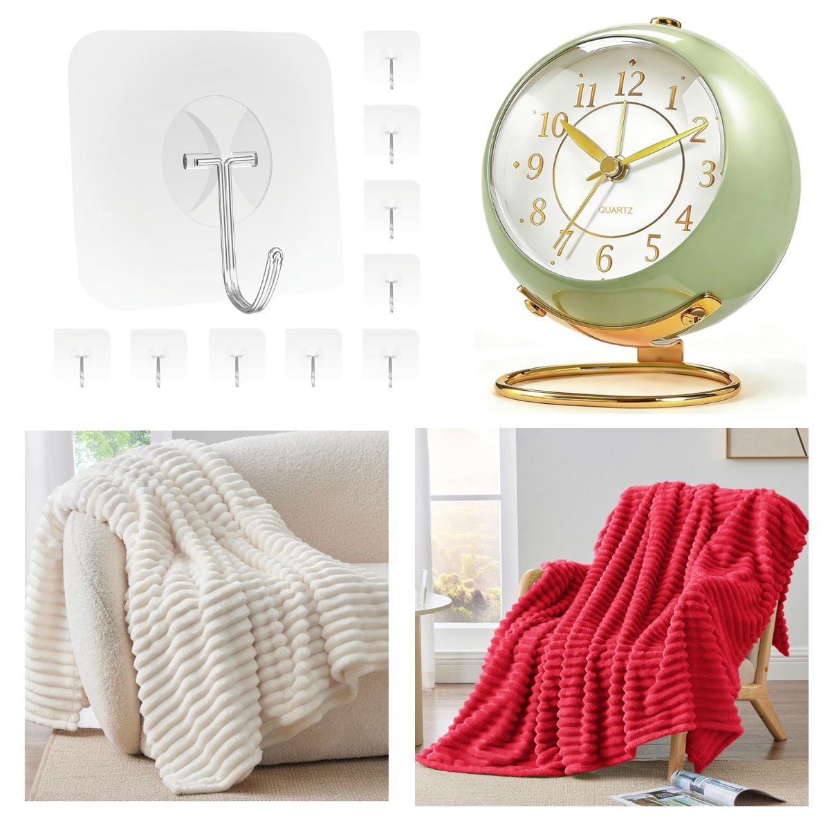 Alarm clock w/ light, $4+ | Fleece Blankets, $7-11+ | 10-pk adhesive ...