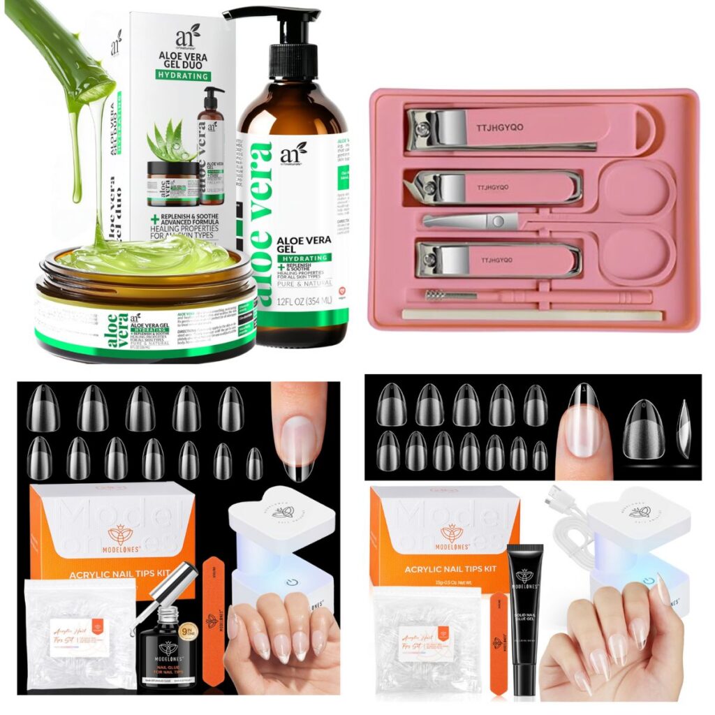 Aloe Vera Gel set, $6+ | 9-in-1 Nail Glue kit with Mini UV Light, $6 ...